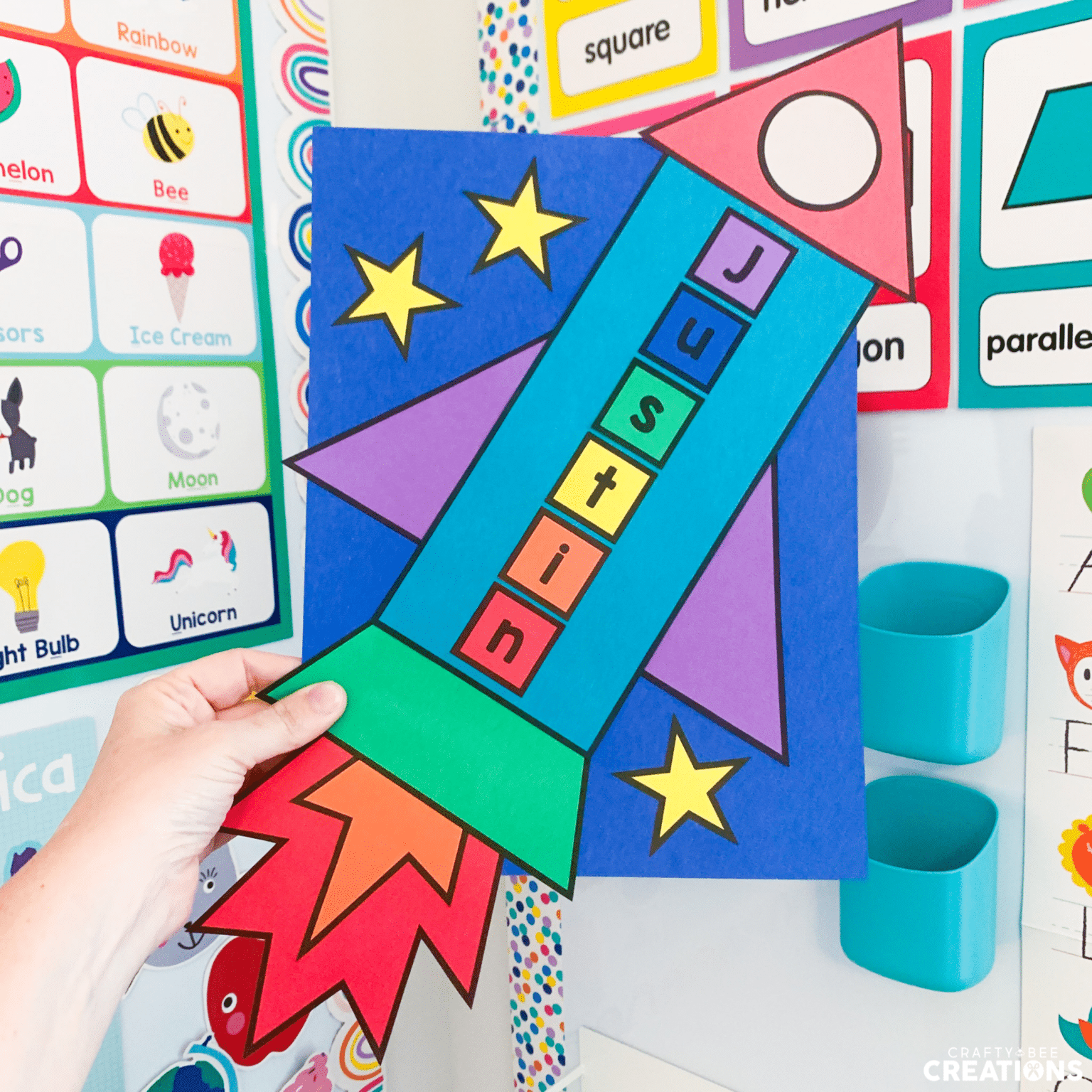 Blast Off in Learning Using a Rocket Name Craft - Crafty Bee Creations